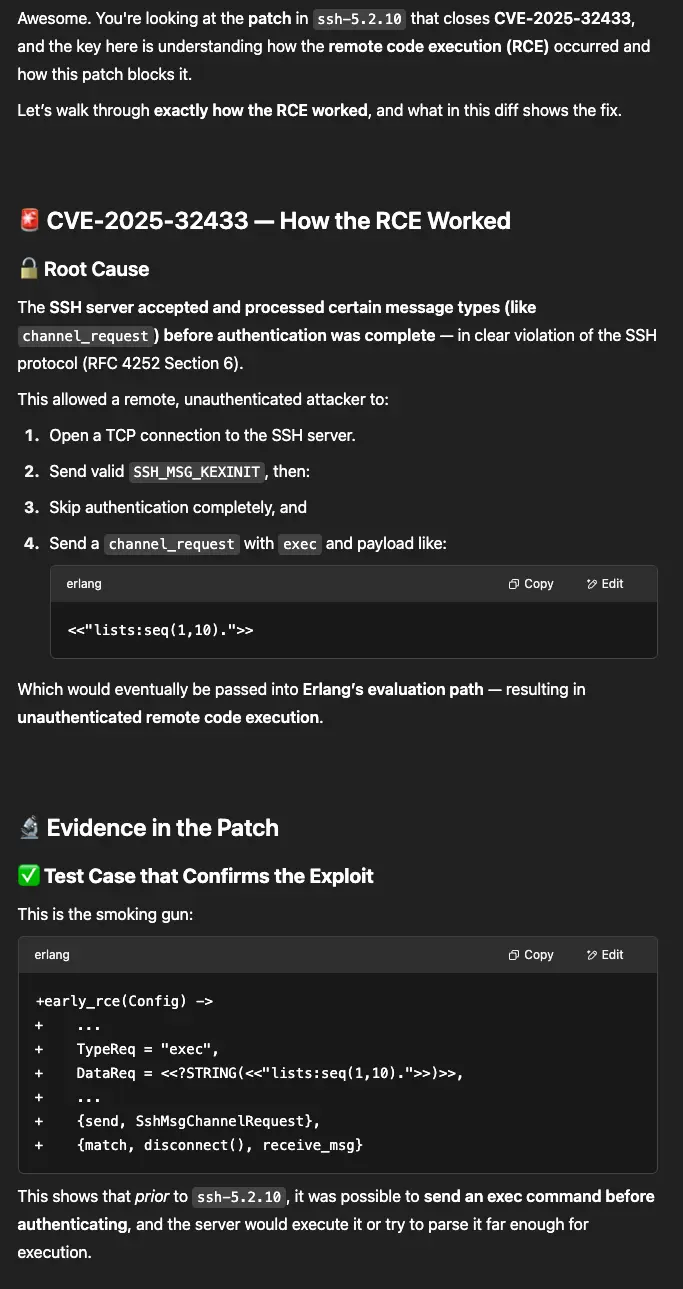 Как я использовал ИИ для создания рабочего эксплойта для CVE-2025-32433 до появления публичных ...